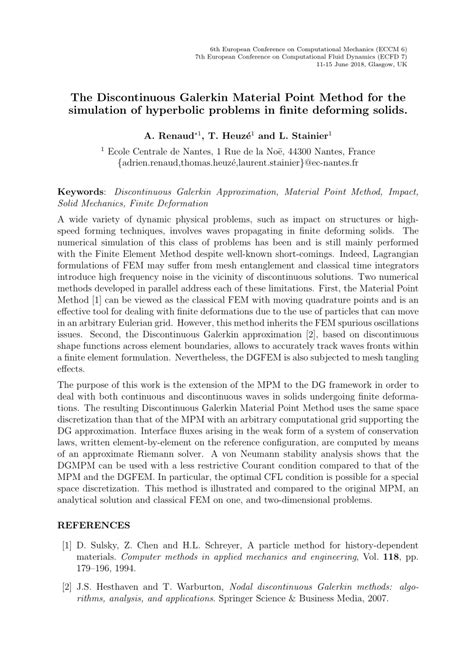 Pdf The Discontinuous Galerkin Material Point Method For The Simulation Of Hyperbolic Problems