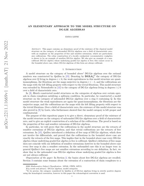 Pdf An Elementary Approach To The Model Structure On Dg Lie Algebras