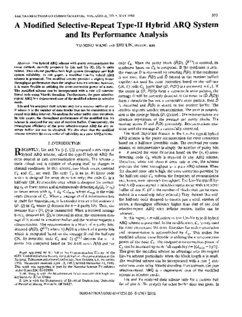 Pdf A Modified Selective Repeat Type Ii Hybrid Arq System And Its