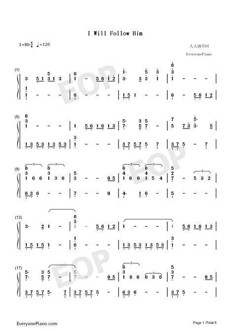 I Will Follow Him 修女也疯狂OST 钢琴谱文件五线谱双手简谱数字谱MidiPDF免费下载