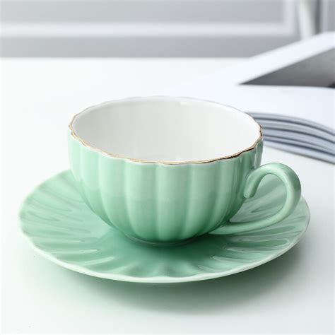 200ml Simple Style Ceramic Coffee Cup With Saucer Grandado