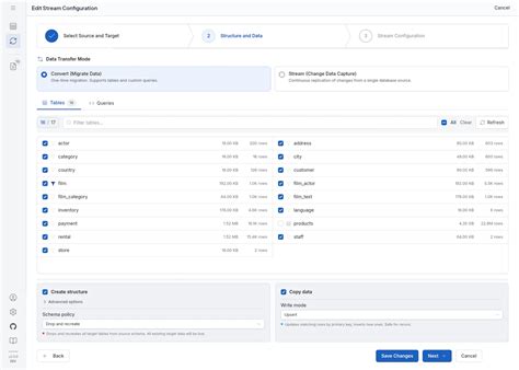 Create First Stream Dbconvert Streams