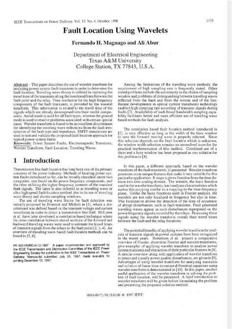 Pdf Fault Location Using Wavelets Dokumentips