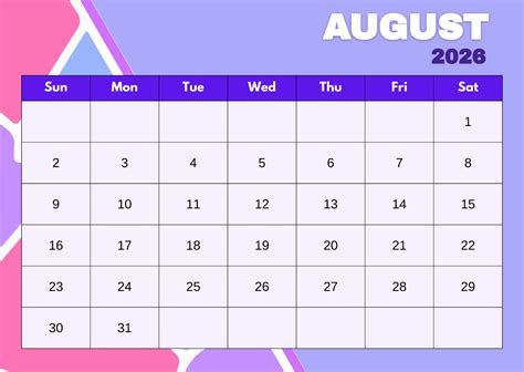 Purple August 2026 Calendar Free Download And Print For You