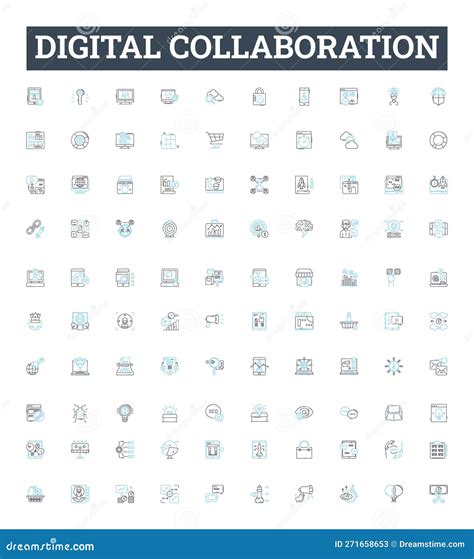 Digital Collaboration Vector Line Icons Set Digital Collaboration