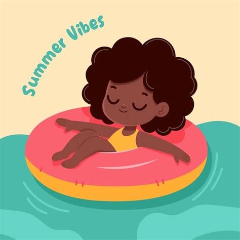 Premium Vector Girl Relaxing On Float Swim Ring Girl On Vacation