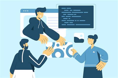 웹사이트 벡터 일러스트 레이 션 웹 디자인 일러스트 레이 션에서 작업 하는 사람들 프리미엄 벡터