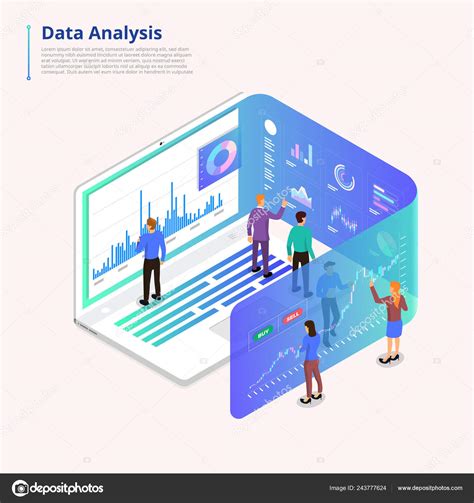 Isometric Illustrations Concept Data Analysis Teamwork Tools Small