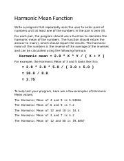 Harmonic Mean Function Harmonic Mean Function Write A Program That Repeatedly Asks The User To