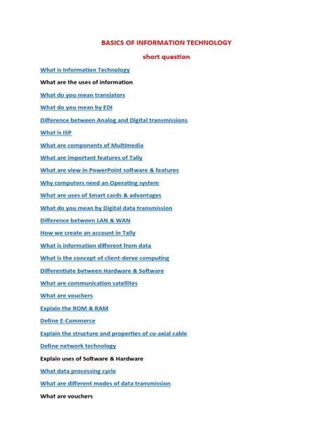 Basics Of Information Technology Pdf Computer Network Computer Data Storage
