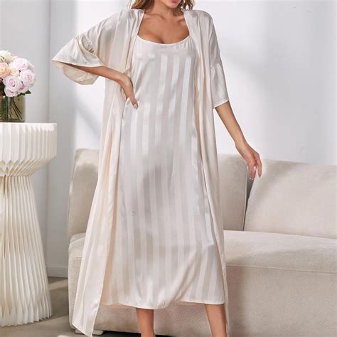 Xysaqa 2 Piece Satin Nightgown Robe Sets For Women Loose Wedding Party