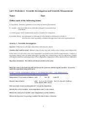Lab Worksheet Scientific Investigation Measurement Course Hero