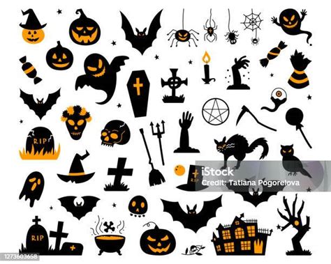 해피 할로윈 매직 컬렉션 마법사 속성 할로윈 장식 낙서 실루엣 스케치 아이콘 스티커에 대한 소름과 소름 요소 손으로 그린 벡터 일러스트레이션 할로윈에 대한 스톡 벡터 아트