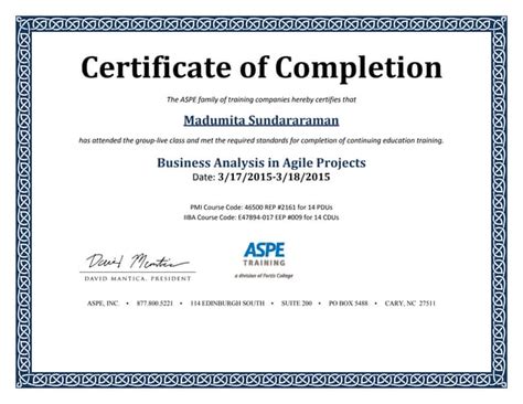 Certificate Of Completionagile Bsa Ppt