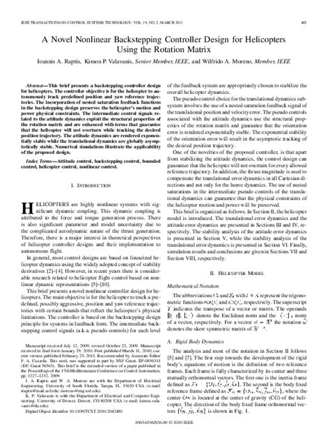 Pdf A Novel Nonlinear Backstepping Controller Design For Helicopters