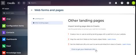 set up external webhook service integration creatio academy