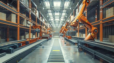 Robotic Arms Sorting Pack In Warehouse Conveyor Movement Premium Ai