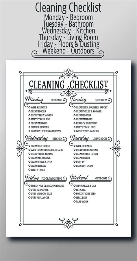 Minimalist Cleaning Checklist Housekeeping Cleaning Planner Weekly