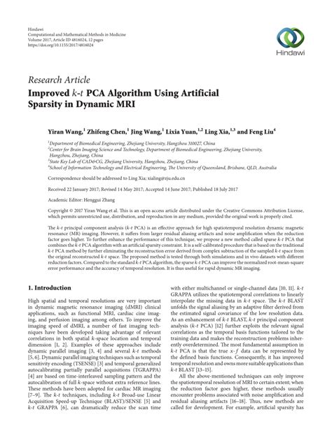 Pdf Improved K T Pca Algorithm Using Artificial Sparsity In Dynamic Mri