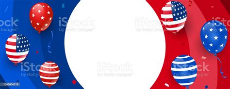 미국을 테마로 한 풍선 모양의 미국 국기와 빨간색과 파란색 원형 추상적 배경에 별 미국 국기에 대한 스톡 벡터 아트 및 기타 이미지 미국 국기 수채화 0명 Istock