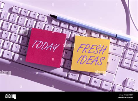 Sign Displaying Fresh Ideas Word Written On Thought Or Suggestion As To Possible Course Of