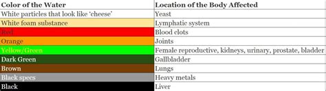 Ionic Foot Bath Detox Color Chart