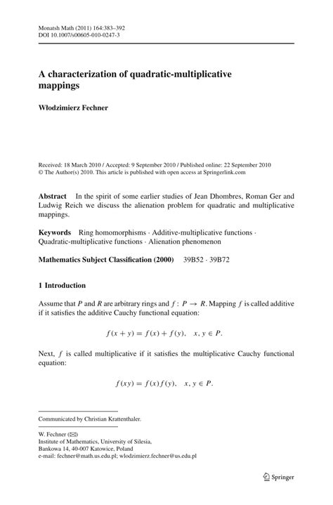 Pdf A Characterization Of Quadratic Multiplicative Mappings