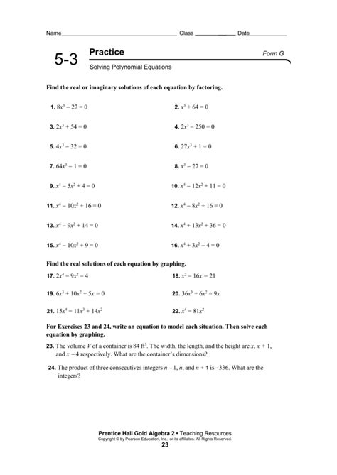 5 3 Skills Practice Polynomial Functions Worksheet