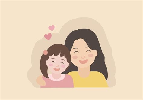 함께 웃는 엄마와 딸 해피 어머니의 날 프리미엄 벡터