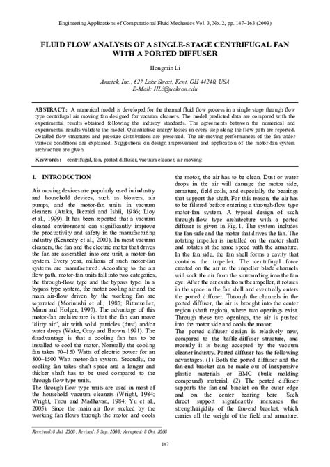 Pdf Fluid Flow Analysis Of A Single Stage Centrifugal Fan With A Ported Diffuser