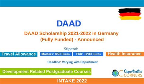 Daad Scholarship 2021 Germany Application Form Last Date