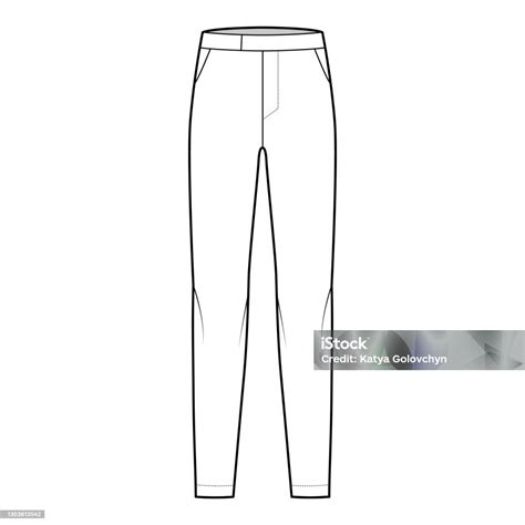 바지 담배 테크니컬 패션 일러스트와 로우 웨스트 라이즈 풀 길이 경사 슬래시 포켓 플랫 0명에 대한 스톡 벡터 아트 및 기타