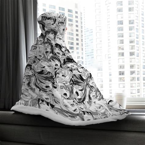 Ahegao Manga Hooded Blanket Otaku Treasure