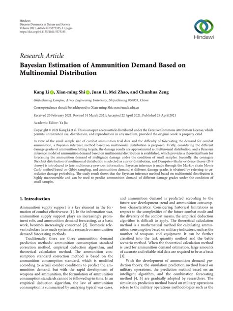 Pdf Bayesian Estimation Of Ammunition Demand Based On Multinomial