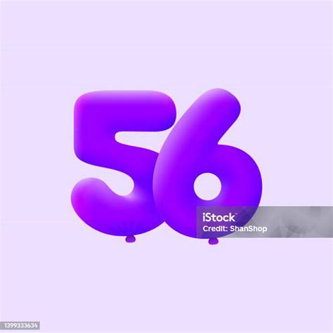 보라색 3d 번호 56 풍선 현실적인 3d 헬륨 보라색 풍선 3차원 형태에 대한 스톡 벡터 아트 및 기타 이미지 3차원 형태