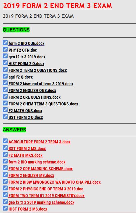 Form 2 Revision Papers Term 3 Kcse Online