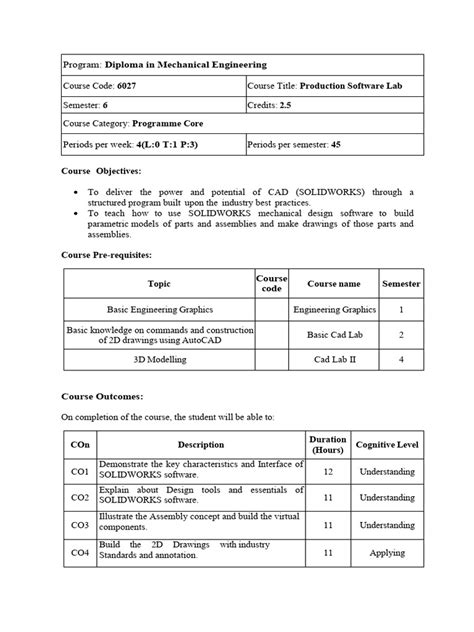 Production Software Lab Syllabus Diploma Pdf Computer Aided Design Design