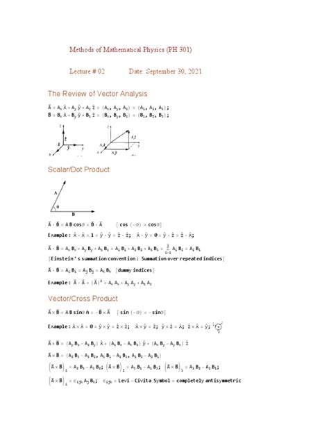 The Review Of Vector Analysis Lecture 02 Date September 30 2021 Pdf Mathematical