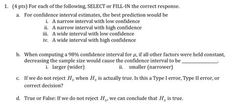 4pts For Each Of The Following Select Or Fill In