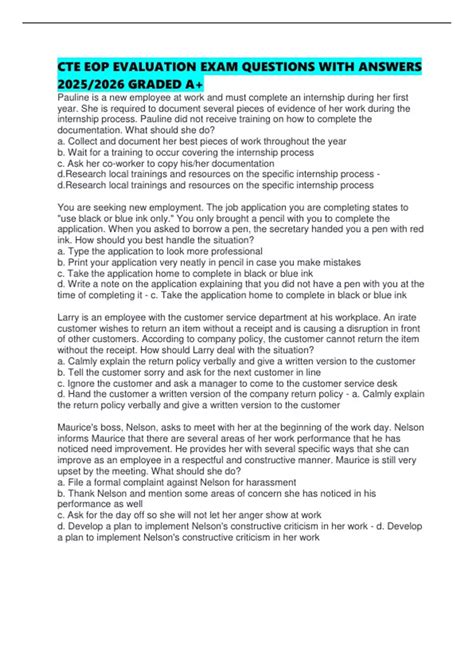 Cte Eop Questions With Answers 2025 2026 Graded A Cte Eop Stuvia Us