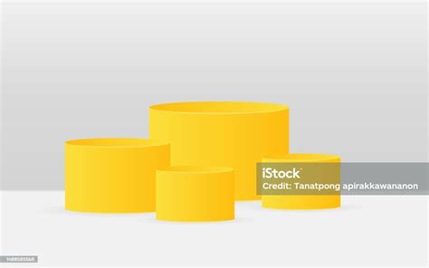 벡터 3d 노란색 배경에 흰색 원에 추상적인 노란색 연단 디스플레이 3차원 형태에 대한 스톡 벡터 아트 및 기타 이미지 3차원 형태 가정의 방 강단 Istock
