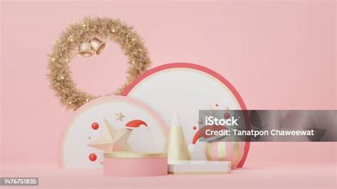 메리 크리스마스와 새해 복 많이 받으세요 개념으로 제품 및 화장품 프레젠테이션을 위한 3d 디스플레이 연단 현대 기하학 모형 및 브랜드 표시를위한 플랫폼 최소한의 깨끗한