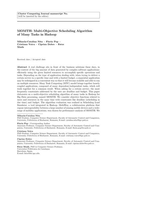 Pdf Momc Multi Objective And Multi Constrained Scheduling Algorithm Of Many Tasks In Hadoop