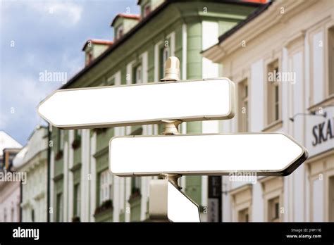 Blank Guide Post In The City Behind Building With Classical
