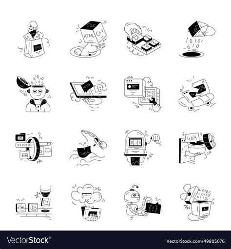 Pack Of Web Programming Doodle Mini Royalty Free Vector