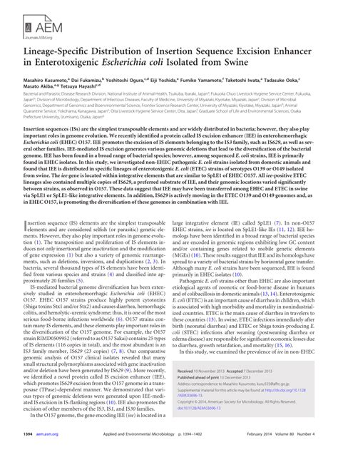 pdf the lineage specific distribution of is excision enhancer in