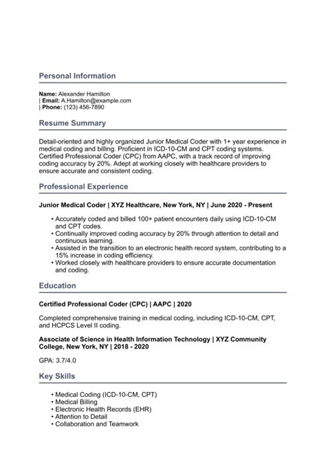 Medical Coder Resume Examples Templates For Resume Buildr