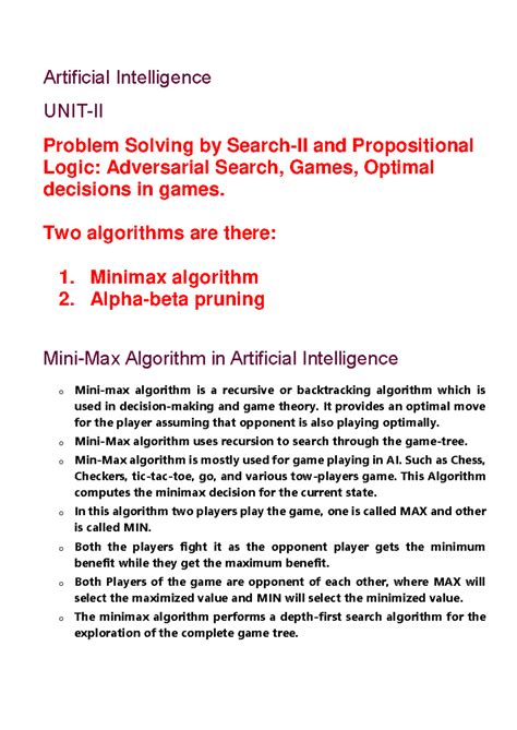 Minimax Alpha Beta Pruning Artificial Intelligence Unit Ii Problem
