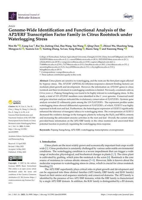 PDF Genome Wide Identification And Functional Analysis Of The AP2 ERF Transcription Factor