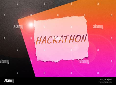 Sign Displaying Hackathon Business Overview Event Where Large Number Of People Engage In